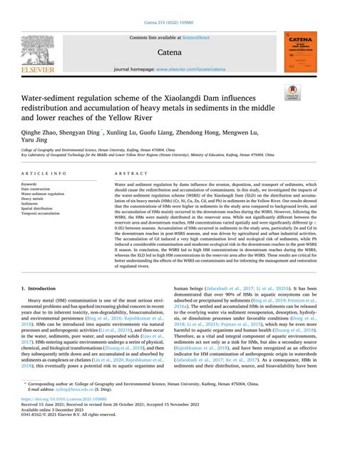 Pdf Impacts Of Water Sediment Regulation On Spatial Temporal Variations Of Heavy Metals In