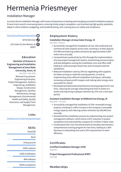 Top Installation Manager Resume Objective Examples