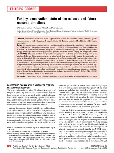 Pdf Fertility Preservation State Of The Science And Future Research