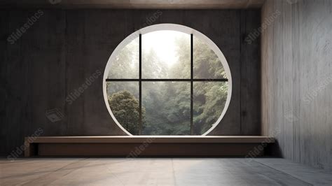 무료 원형 창과 석재 받침대 3d 시각화를 통해 콘크리트 공간에 제품을 표시하기 위한 플랫폼 Ppt 배경 Slidesdocs