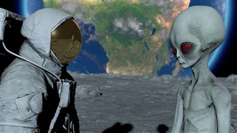 Un Astronauta Y Un Alienígena Gris Se Miran El Uno Al Otro En La Luna