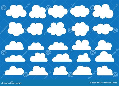 Flat Cloud Shape Vector Icon Set On Blue Background Stock Vector