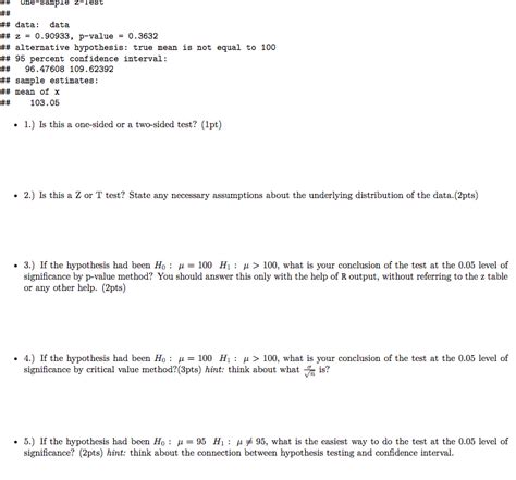 Solved One Sample Z Test Data Data Z Chegg