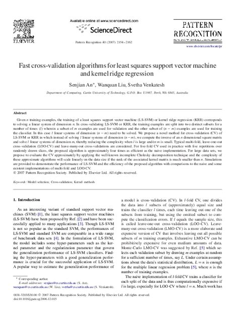 Pdf Fast Cross Validation Algorithms For Least Squares Support Vector