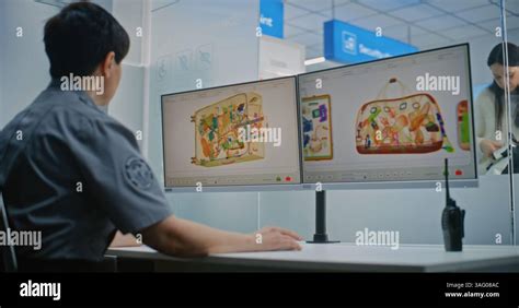 Airport Security Checkpoint Female Security Officer Monitoring X Ray