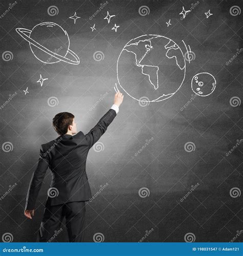 Man Draw On Chalkboard Stock Image Image Of Adult Researcher 198031547