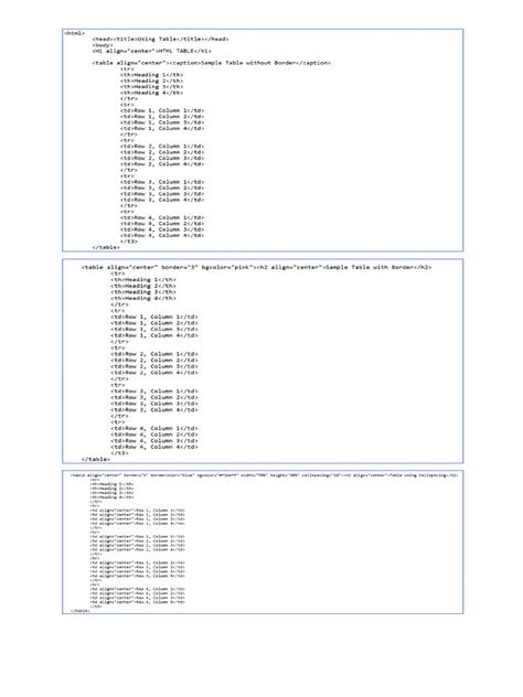 Html Table Exercises Pdf Html Table Exercises Pdf