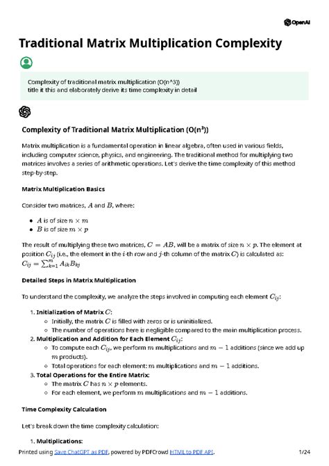 Traditional Matrix Multiplication Complexity Traditional Matrix