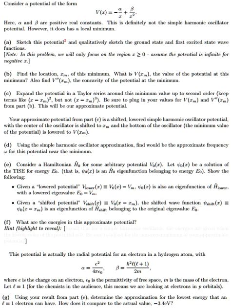 Solved Consider A Potential Of The Form V X Here A And B Are