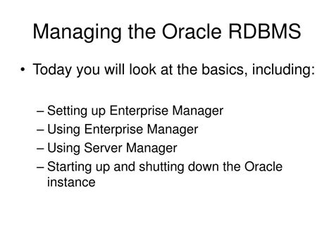 ppt managing the oracle rdbms powerpoint presentation free download