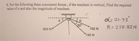 6 For The Following Three Concurrent Forces If The Resultant Is Vertica
