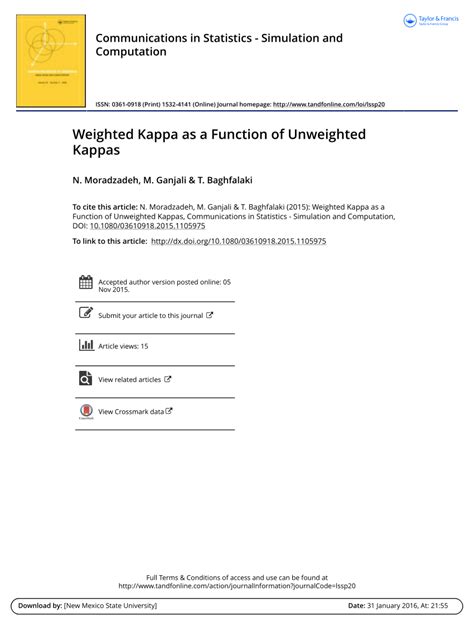 Pdf Weighted Kappa As A Function Of Unweighted Kappas