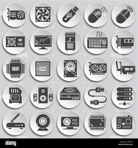 Computer Hardware Icons Set On Background For Graphic And Web Design Simple Illustration