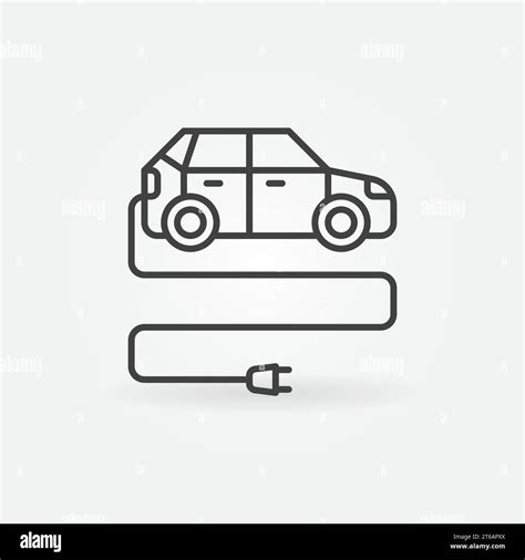 electric vehicle with cable and plug vector thin line concept icon or