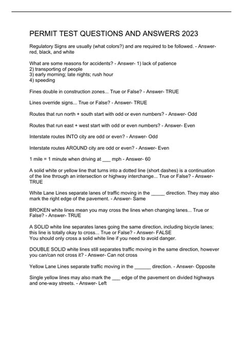 Permit Test Questions And Answers 2023 Permit Stuvia Us
