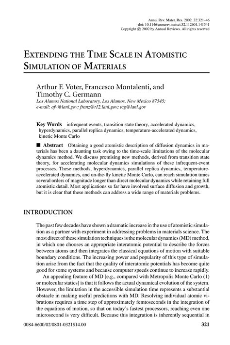 Solution Extending The Time Scale In Atomistic Simulation Of Materials