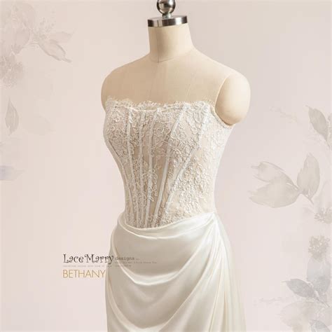 Bethany Lace Bodice Satin Wedding Dress Basque Waist Straight