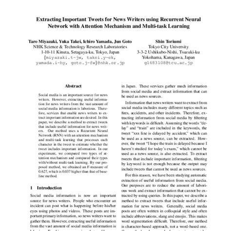 Extracting Important Tweets For News Writers Using Recurrent Neural Network With Attention