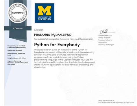 Prasanna Raj Mallipudi On Linkedin Successfully Completed Python Certification