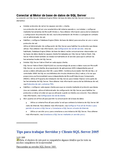 Conectar Al Motor De Base De Datos De Sql Server Pdf Servidor Sql De Microsoft Cortafuegos