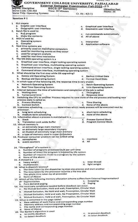 Operating Systems Bscs Gcuf Past Paper Fall 2022 Education Hub