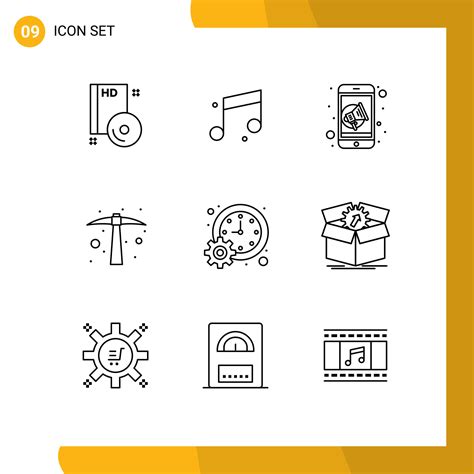 Group Of 9 Modern Outlines Set For Management Tool Advertising Job Hard Work Editable Vector