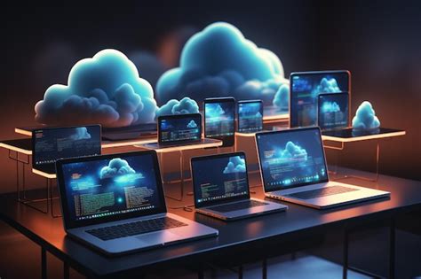 Premium Photo Iot 3d Cloud Computing Hosting Technology With Electronic Devices