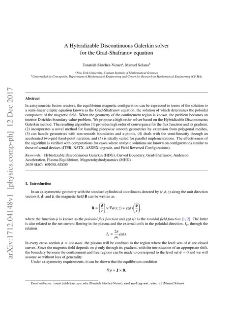 Pdf A Hybridizable Discontinuous Galerkin Solver For The Grad Shafranov Equation