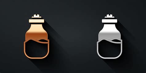 금색과 은색 향신료는 검은 배경에 분리된 아이콘을 사용할 수 있습니다 조미료 컬렉션 향신료 유리 캔에 조미료 긴 그림자 스타일 벡터 개체 그룹에 대한 스톡 벡터 아트 및