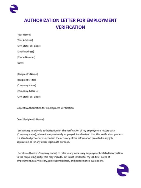 Employment Verification Authorization Letter Pdf Law
