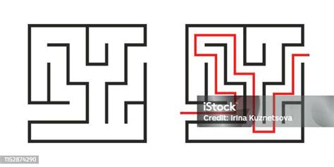 아이 들을 위한 교육 로직 게임 미로 올바른 방법을 찾으십시오 흰색 바탕에 고립 된 간단한 사각 미로 블랙 라인 벡터 일러스트입니다 개념에 대한 스톡 벡터 아트 및 기타