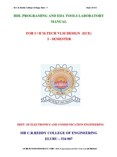 Hdl Programing And Eda Tools Laboratory Manual For I Ii Mtech Vlsi