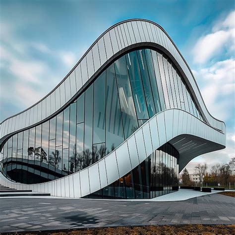 Premium Photo Modern Architecture Curved Building With Sky Background
