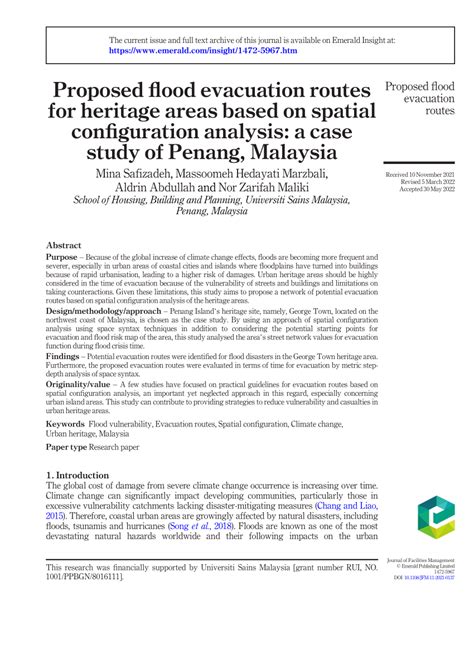 Pdf Proposed Flood Evacuation Routes For Heritage Areas Based On