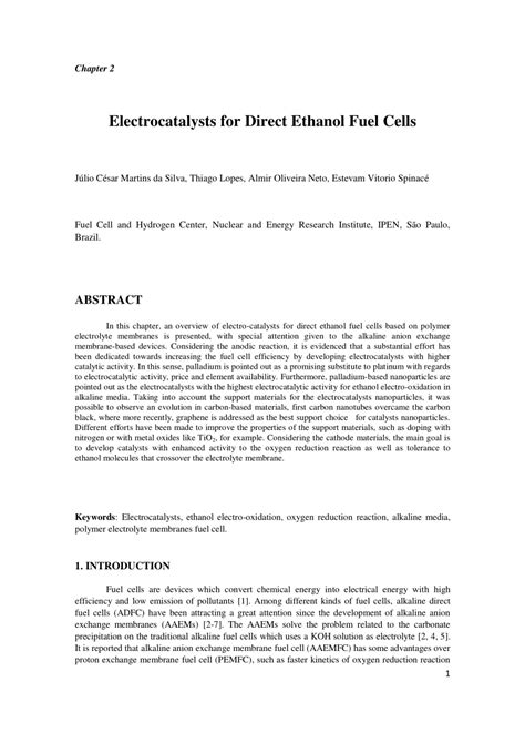 Pdf Electrocatalysts For Direct Ethanol Fuel Cells