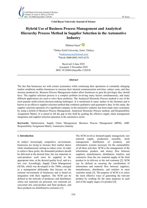 Pdf Hybrid Use Of Business Process Management And Analytical Hierarchy Process Method In