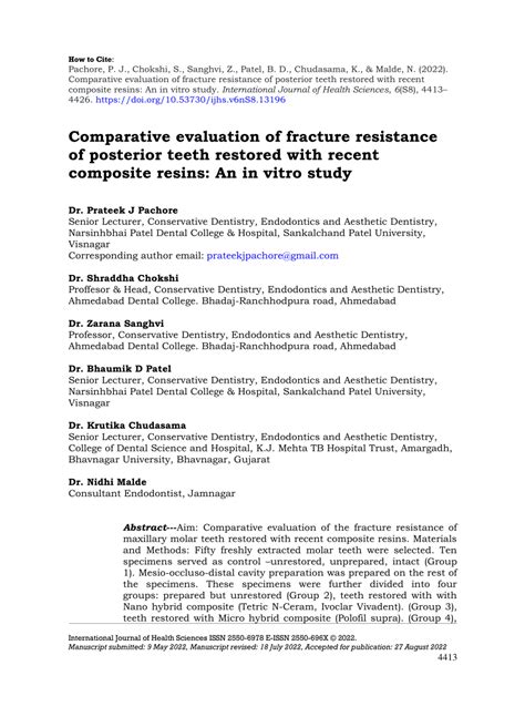 Pdf Comparative Evaluation Of Fracture Resistance Of Posterior Teeth