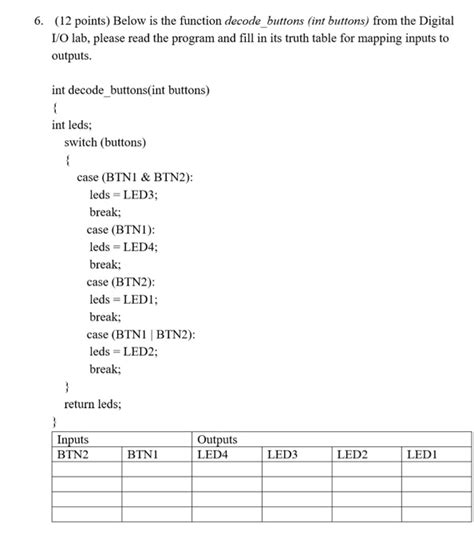 Solved Points Below Is The Function Decode Buttons Chegg