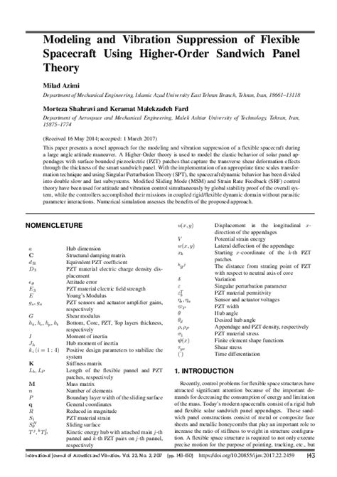 Pdf Modeling And Vibration Suppression Of Flexible Spacecraft Using Higher Order Sandwich