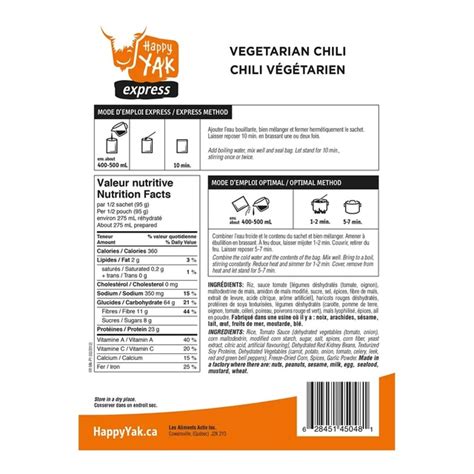 Happy Yak Vegetarian Dehydrated Chili Sportchek