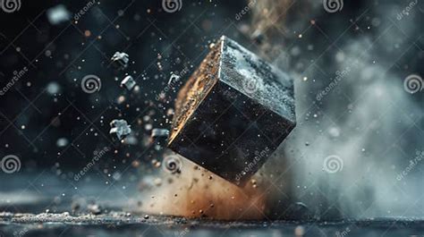 Impact Of Cube With Dust Explosion In Motion Stock Illustration