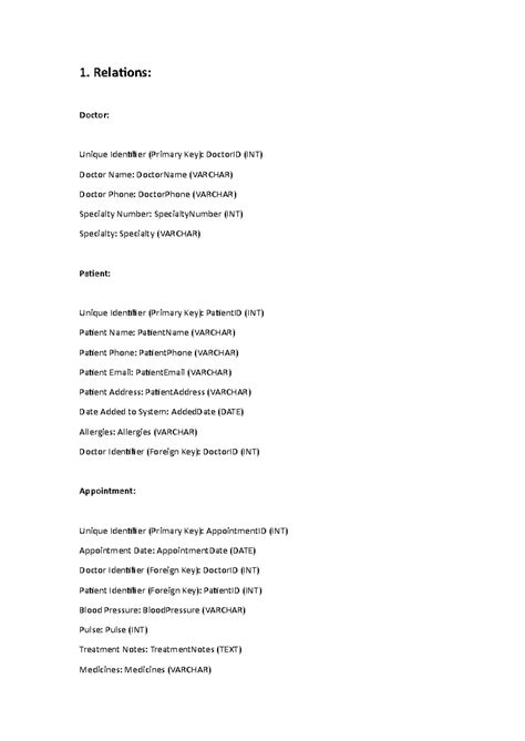 Programming Assign Unit 1 1 Relations Doctor Unique Identifier Primary Key Doctorid