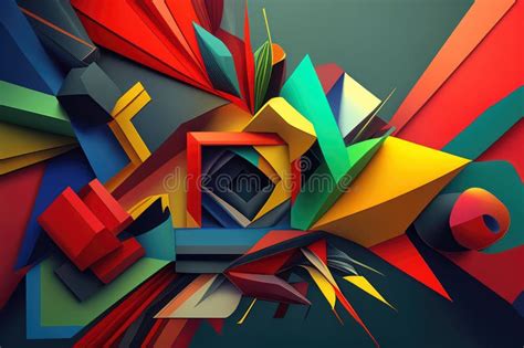 Abstract Geometric Shapes In Bold Shades Of Red Blue Yellow And Green Overlapping And