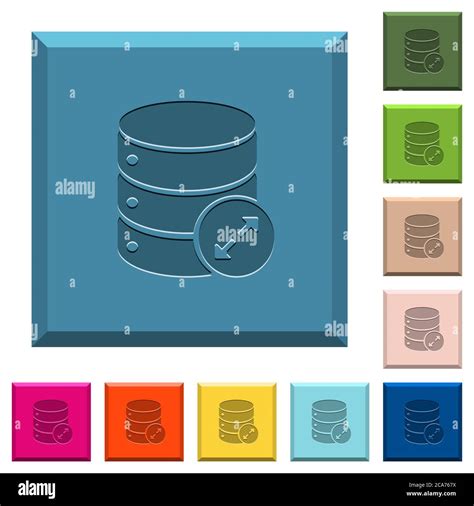 Expand Database Engraved Icons On Edged Square Buttons In Various Trendy Colors Stock Vector