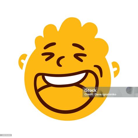 행복한 감정과 둥근 추상적 인 얼굴 행복한 미소 이모티콘 아바타 유쾌한 남자의 초상화 플랫 디자인 벡터 일러스트레이션 Brand
