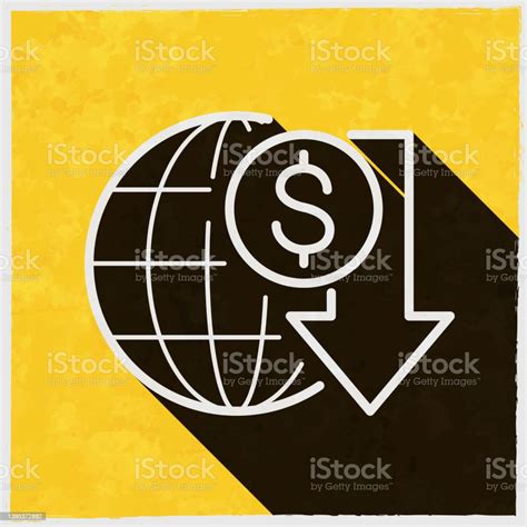 Dollar Rate Decrease Icon With Long Shadow On Textured Yellow