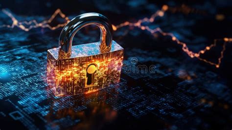 Cybersecurity Lock Symbolizing Data Protection Over Glowing Binary Code