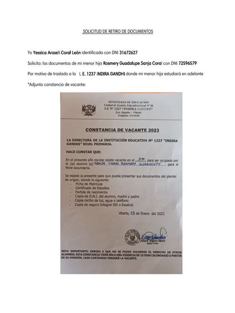 Solicitud De Retiro De Documento Pdf