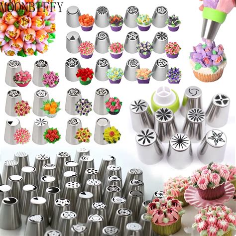 크림 아이싱 파이핑용 러시아 페이스트리 노즐 케이크 장식 도구 팁 튤립 장미 케이크 노즐 제과 팁 Aliexpress