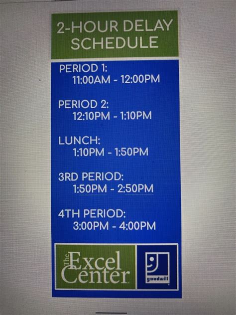 The Excel The Excel Center Is Running On A 2 Hour Delay Schedule As A Reminder We Follow The